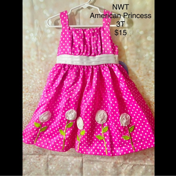 American Princess | Dresses | Pink Satin Dress With Appliqu | Poshmark